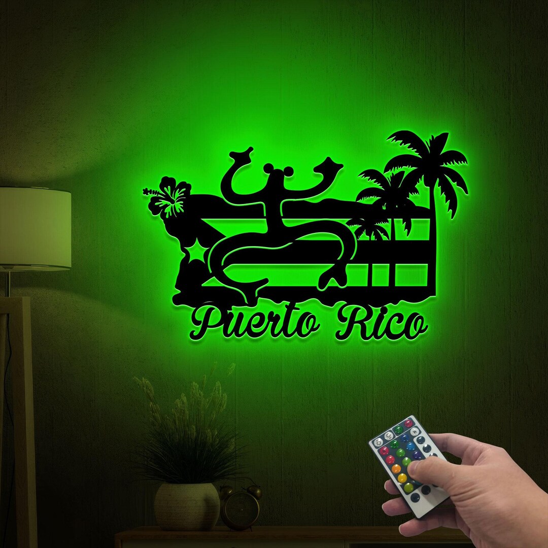 Puerto Rico Coqui Metal Wall Art With Led Light, Puerto Rico Home Sign ...