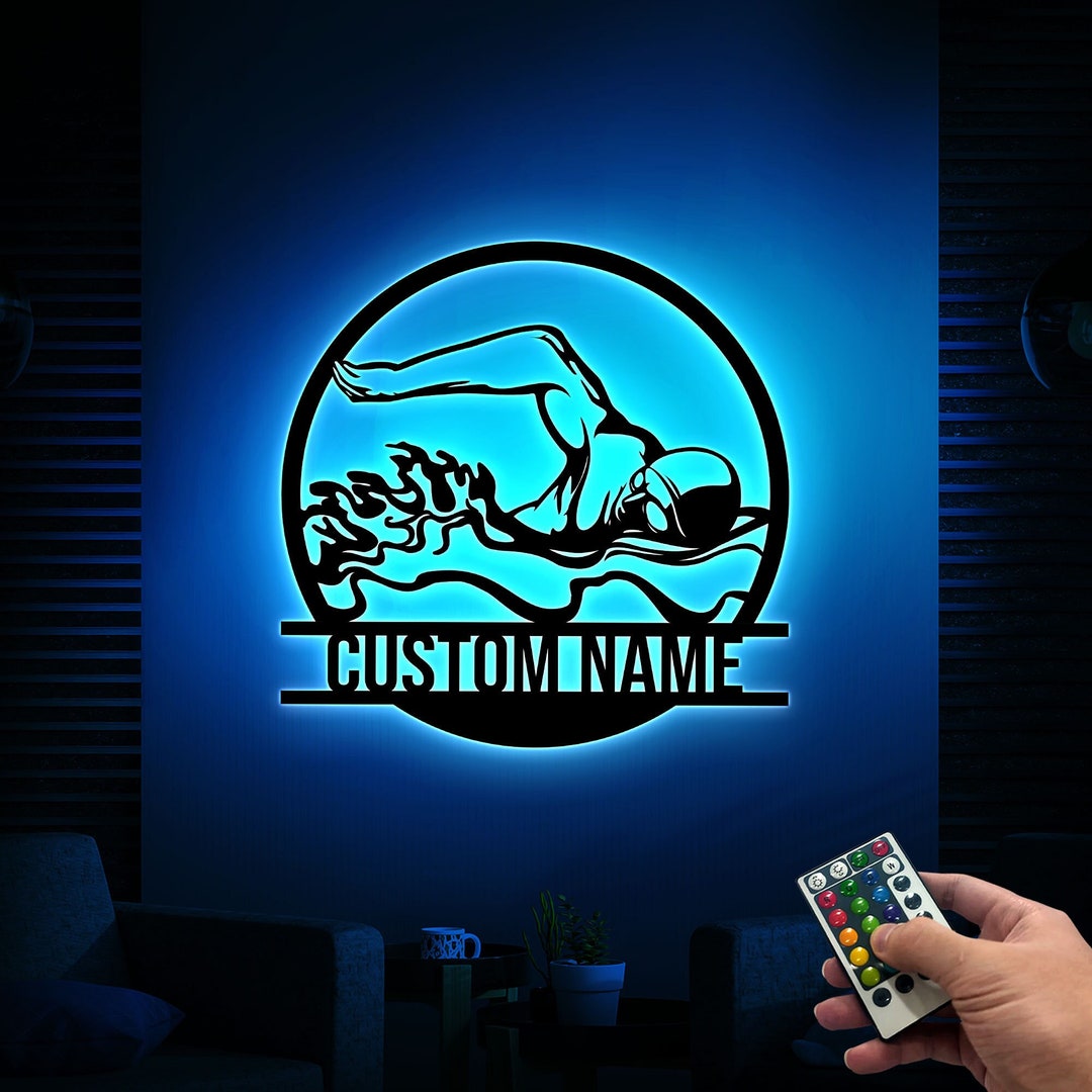 Metal Swimming Sign Led Light, Swimming Gifts, Swimming Pool Sign, Man ...