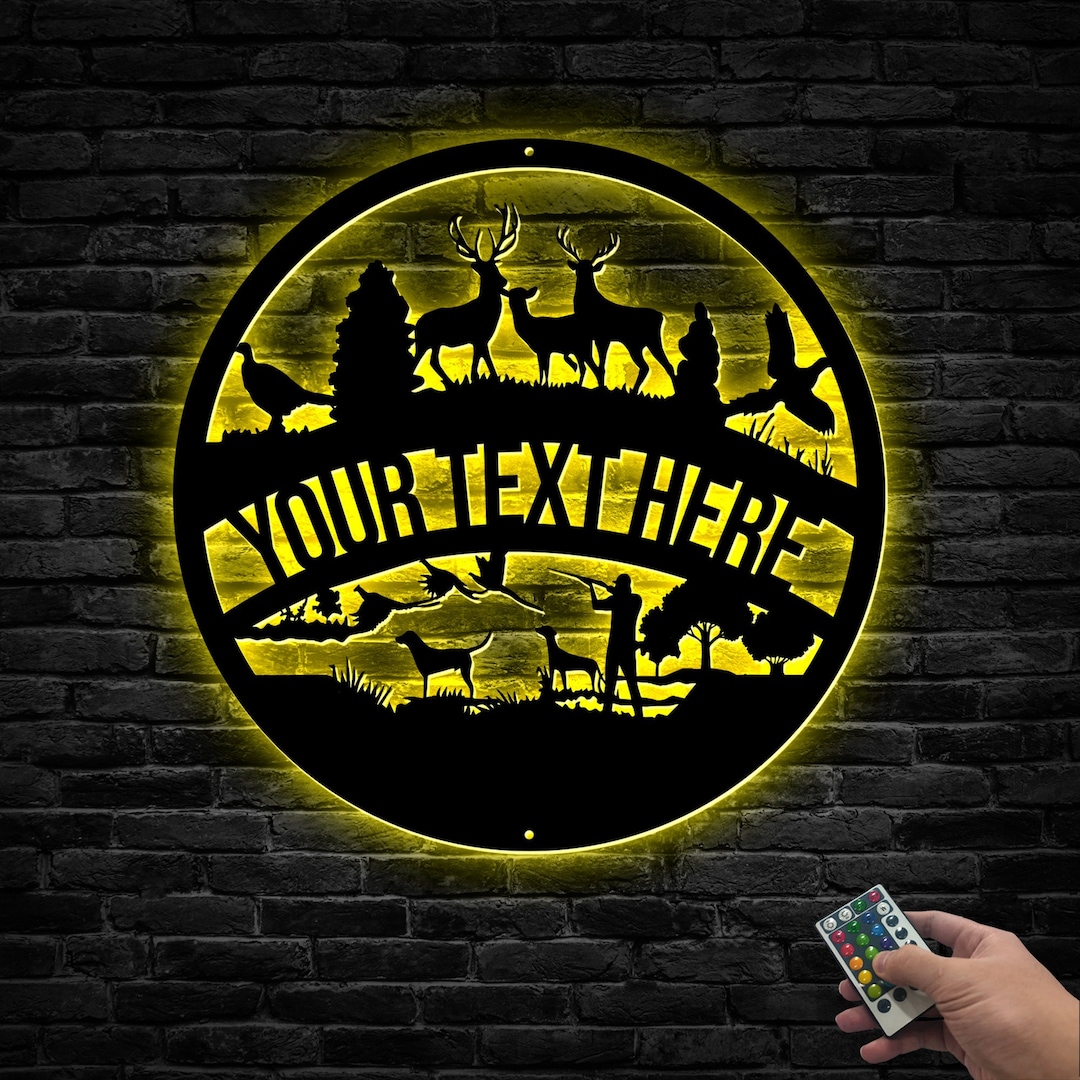 Custom Hunting Scene Metal Wall Art, Led Light Metal Wall Decor, Deer ...