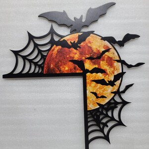 Halloween Door Corner Wooden Sign, Spider Web Moon and Bats Corner ...