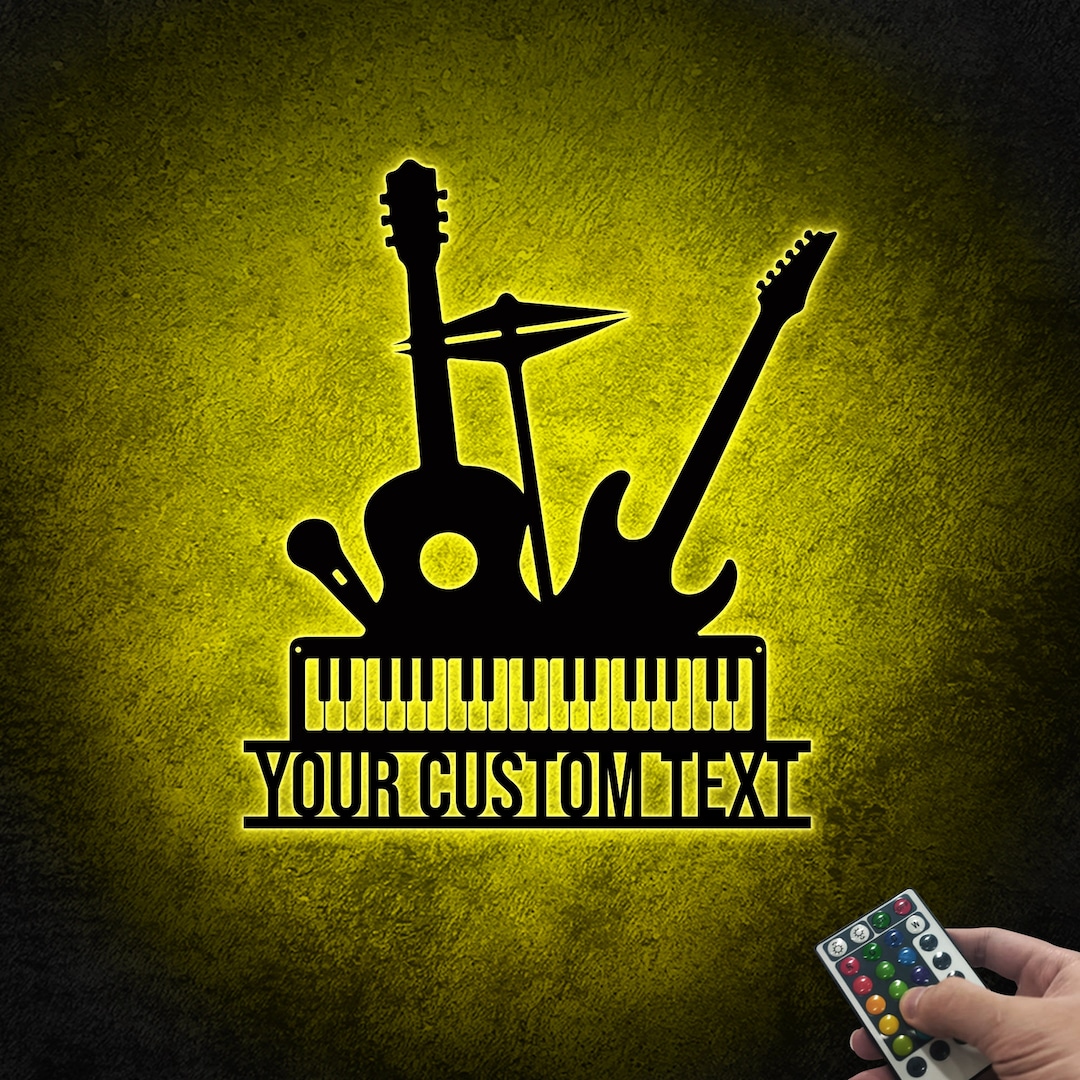 Personalized Musical Mix Metal Wall Art With Led Lights, Guitar Drum ...