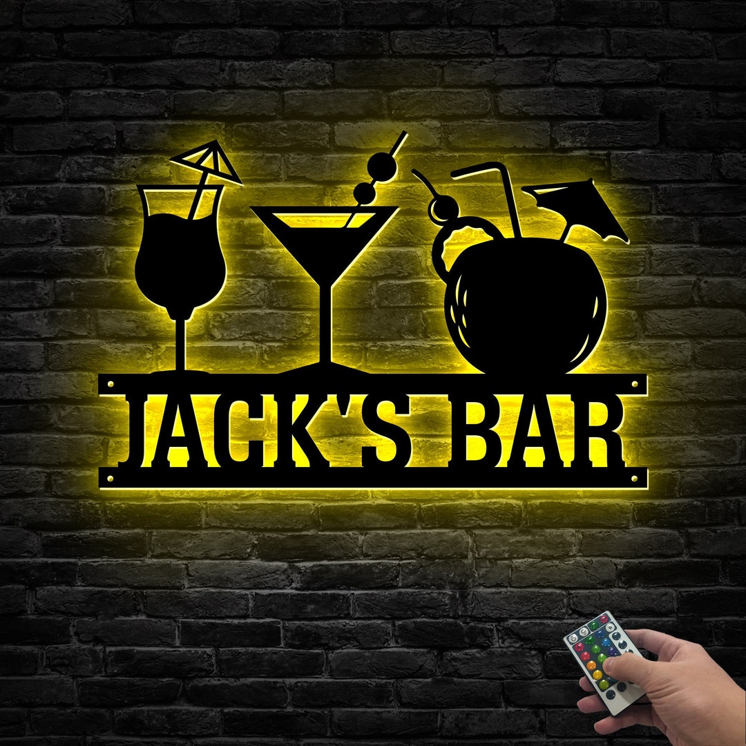 Personalized Bar Sign, LED Metal Wall Art, Home Bar Decor - Etsy