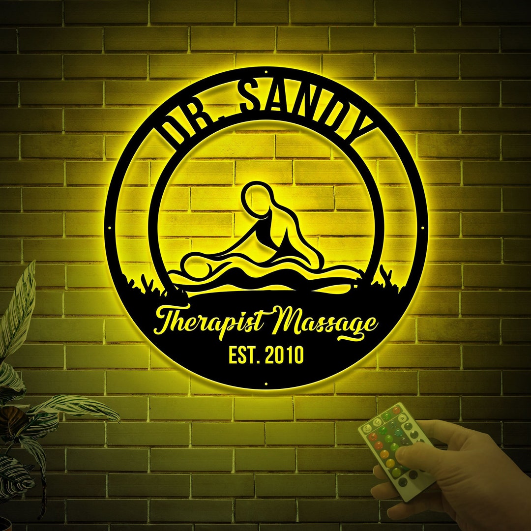 Custom Massage Therapist Metal Wall Art Led Lights, Spa Decor, Massage ...