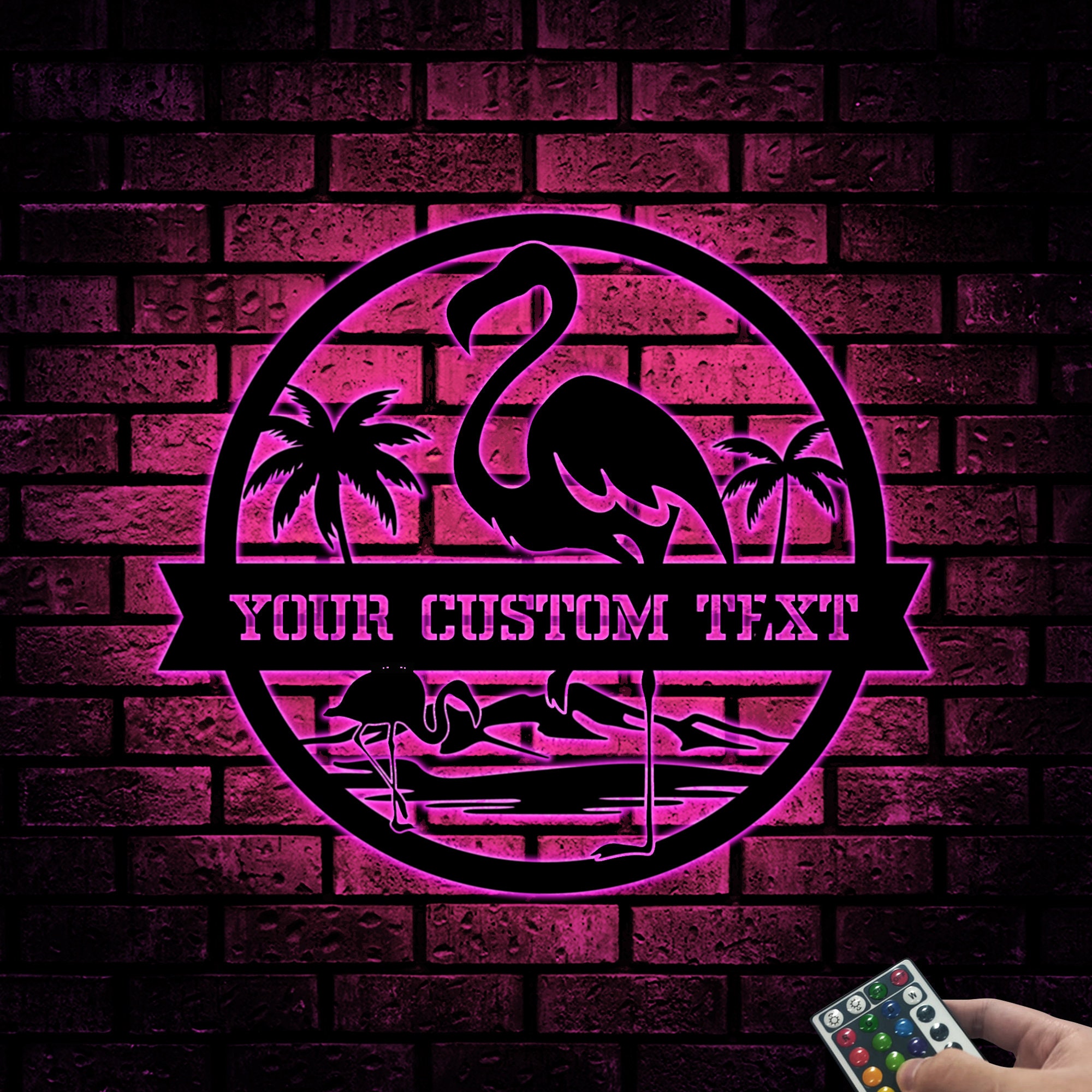 Flamingo Monogram Sign With Led Lights Personalized Family - Etsy