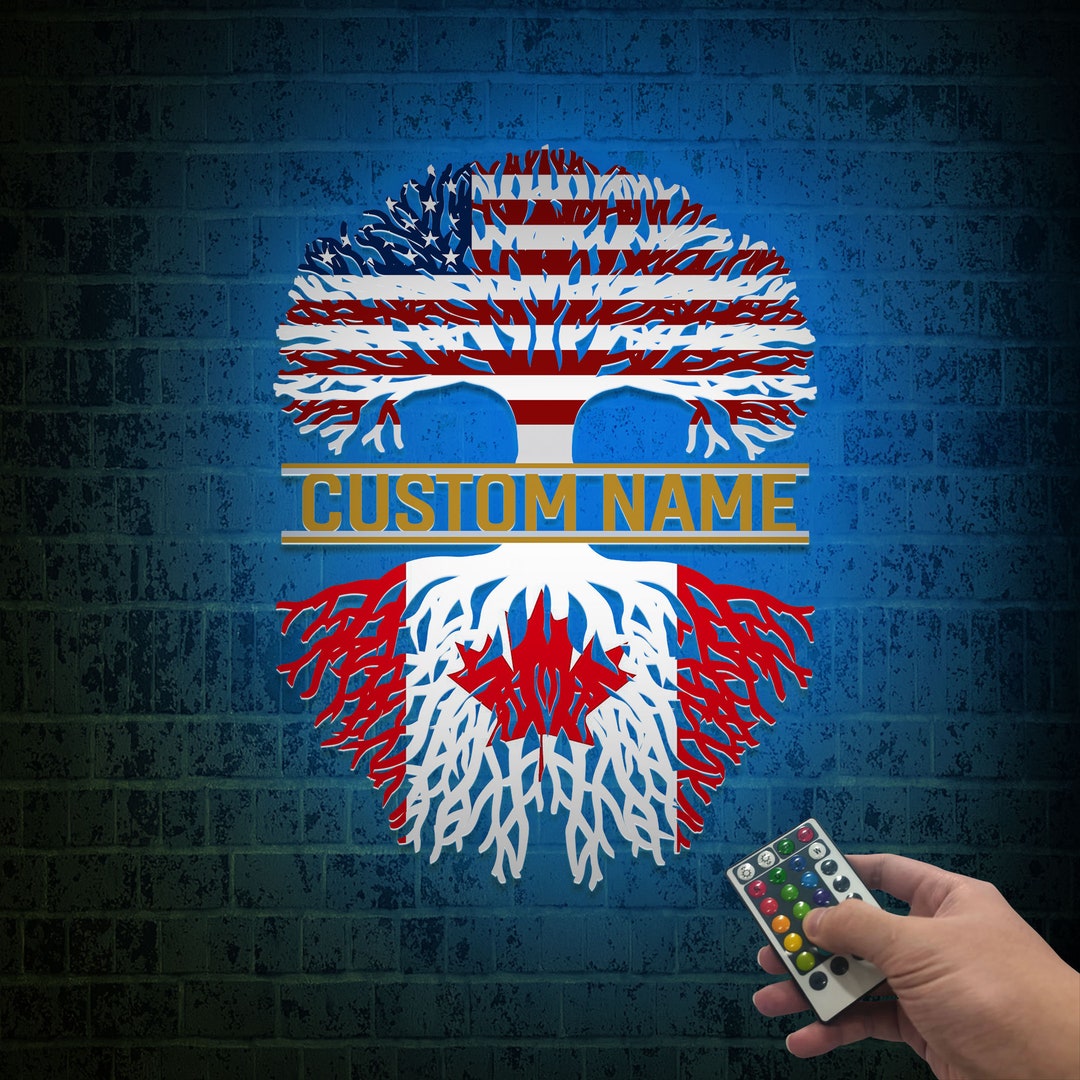 American Grown Canadian Roots Metal Sign With Led Light, Tree of Life ...