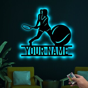 Custom Tennis Girl Metal Wall Art With Lights, Tennis Female Player ...