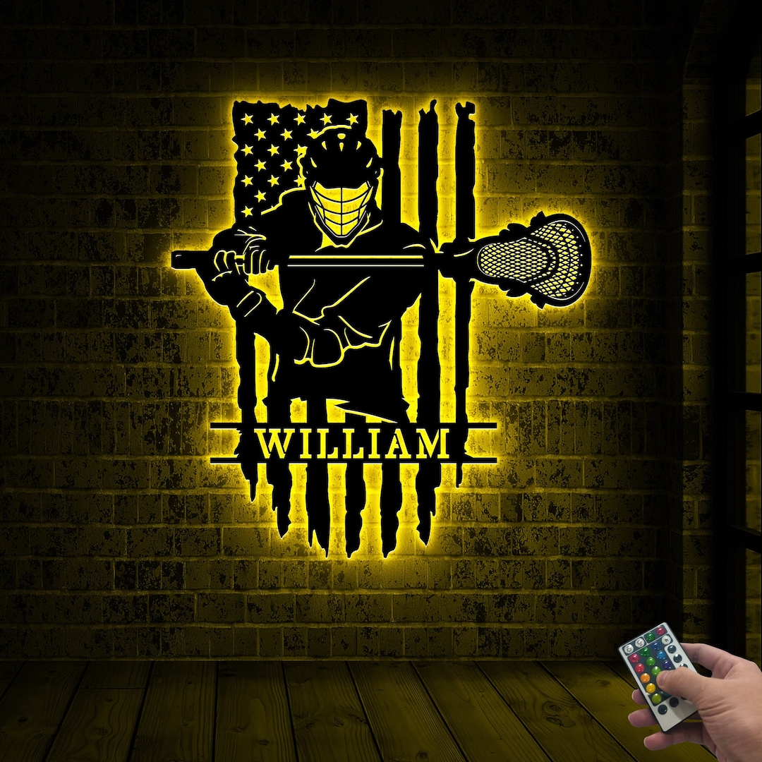 US Lacrosse Player Metal Sign Led Light, Lacrosse Gifts for Boys, Xmas ...