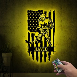 US Hockey Player Metal Sign Led Light, Hockey Gift Xmas Birthday Gift ...