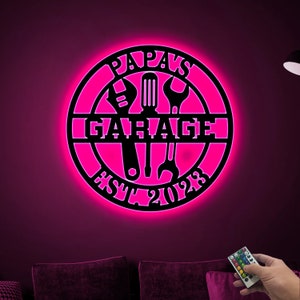 Personalized Garage Sign With Led Lights, Mechanic Tools Sign, Workshop ...