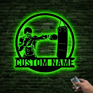 Custom Man Boxing Sign Metal Wall Art Led Light, Boxing Gifts for Men ...