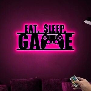 Eat Sleep Game Metal Sign Led Light, Video Game Controller Wall Art ...