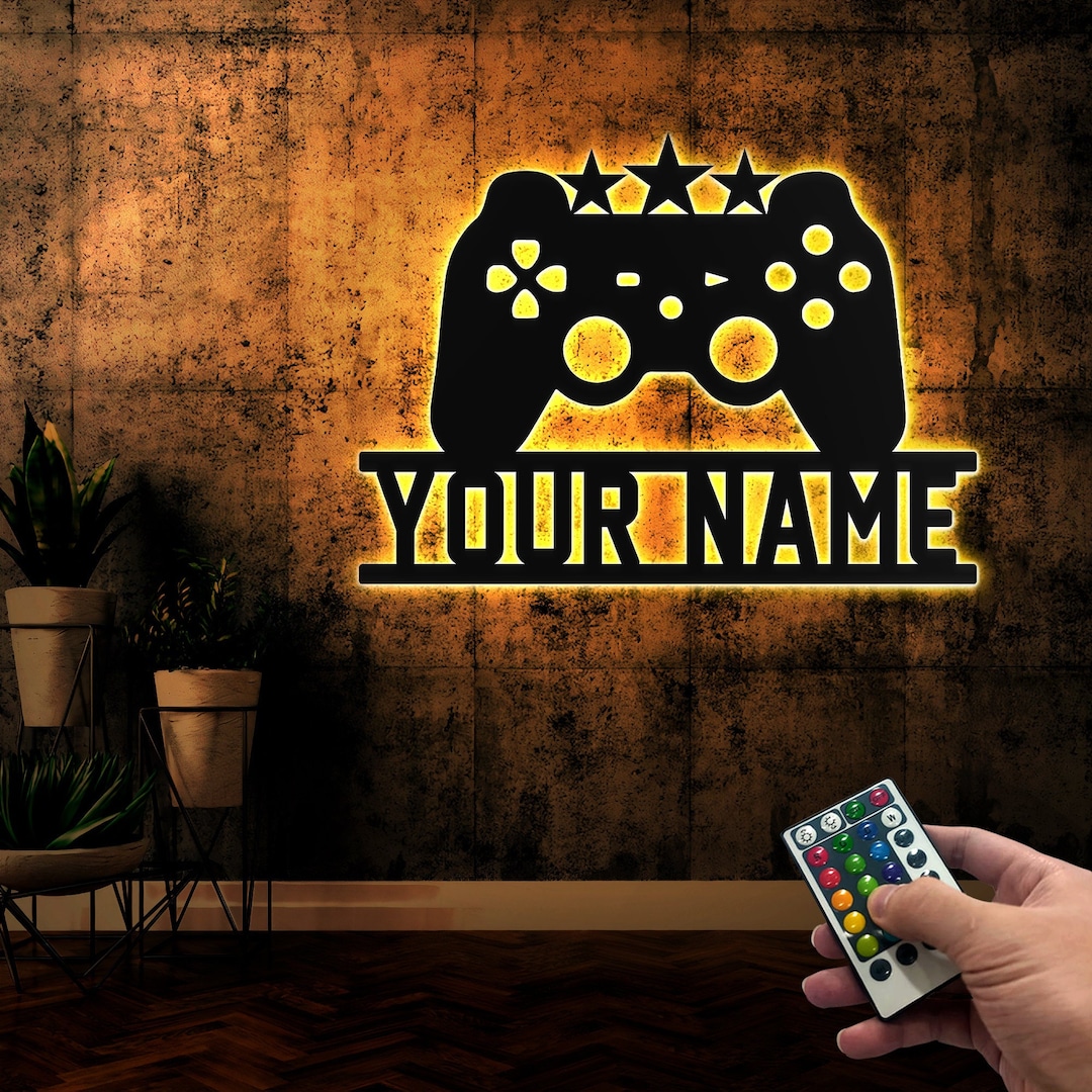 Personalized Video Game Controller With Lights, Custom Gamer Sign ...