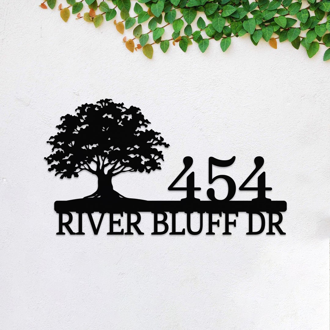 Metal Address Sign Personalized, Tree House Number Sign, Street Name ...