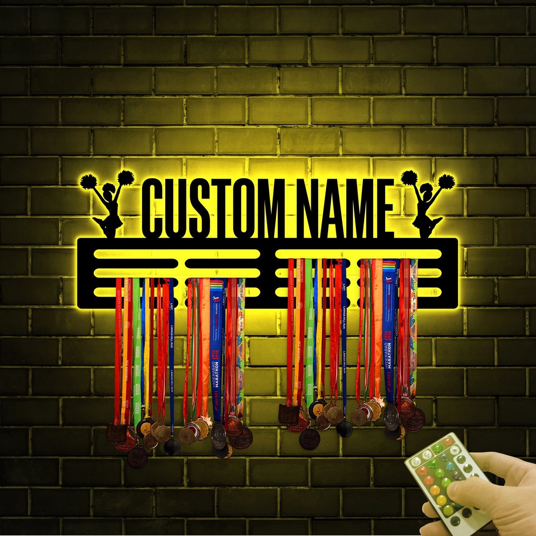 Custom Name Cheerleading Medal Hanger With Led Light, Cheerleader Medal ...