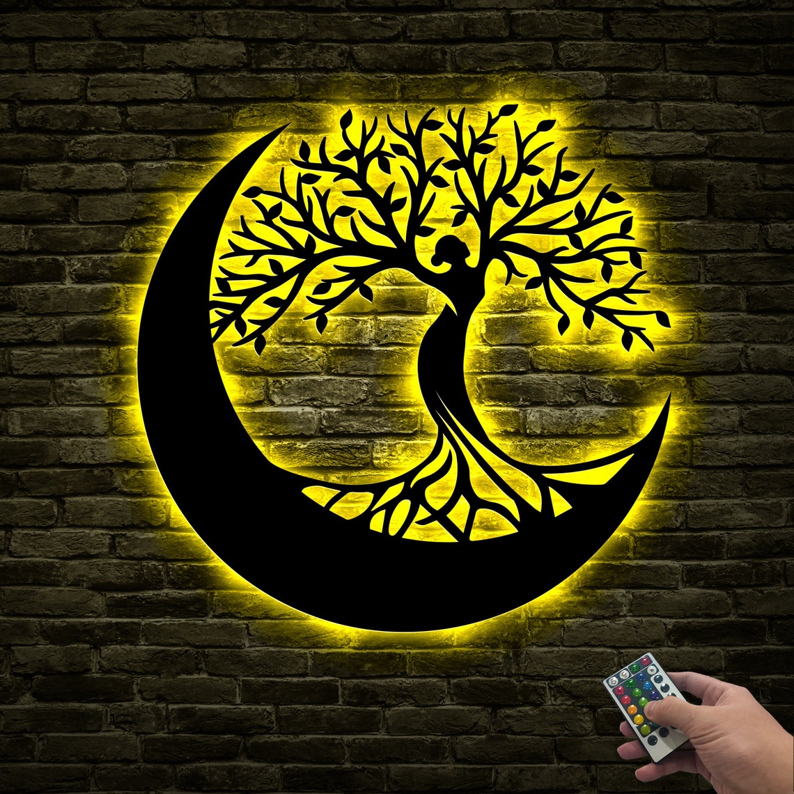Tree of Life Crescent Moon Metal Wall Art With Led Lights - Etsy