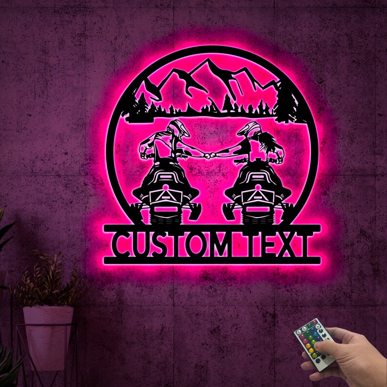 Personalized Snowmobile Metal Wall Art With LED Lights, Winter Game ...