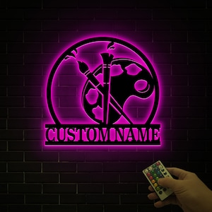 Custom Artist Metal Wall Art With Led Light, Art Studio Sign, Artist ...