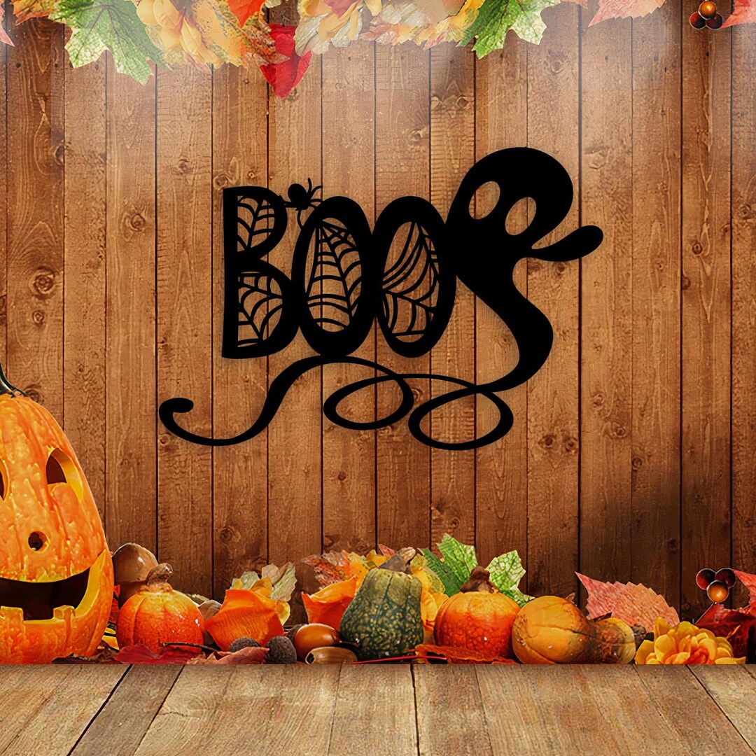 Halloween Boo Metal Wall Art With Led Lights, Ghost With Spider Web ...