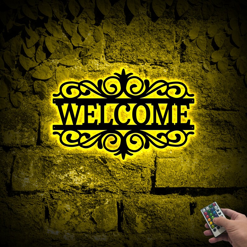 Welcome Metal Wall Art With Led Lights Door Entrance Wall - Etsy