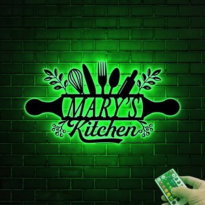 Custom Metal Sign for Kitchen Led Light, Kitchen Name Sign, Gift for ...