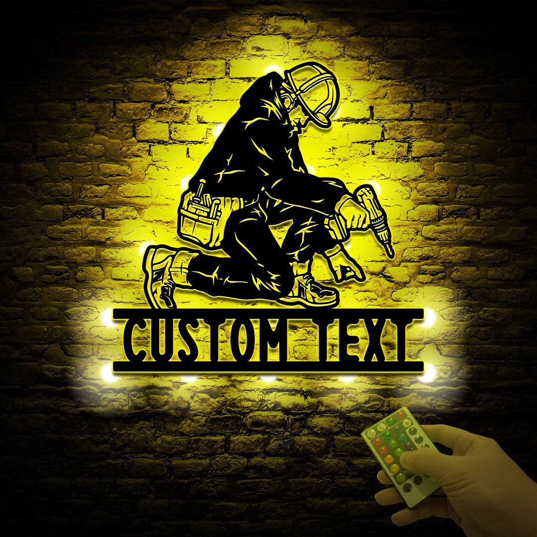 Personalized Worker Metal Wall Art With Led Lights, Driller Sign ...