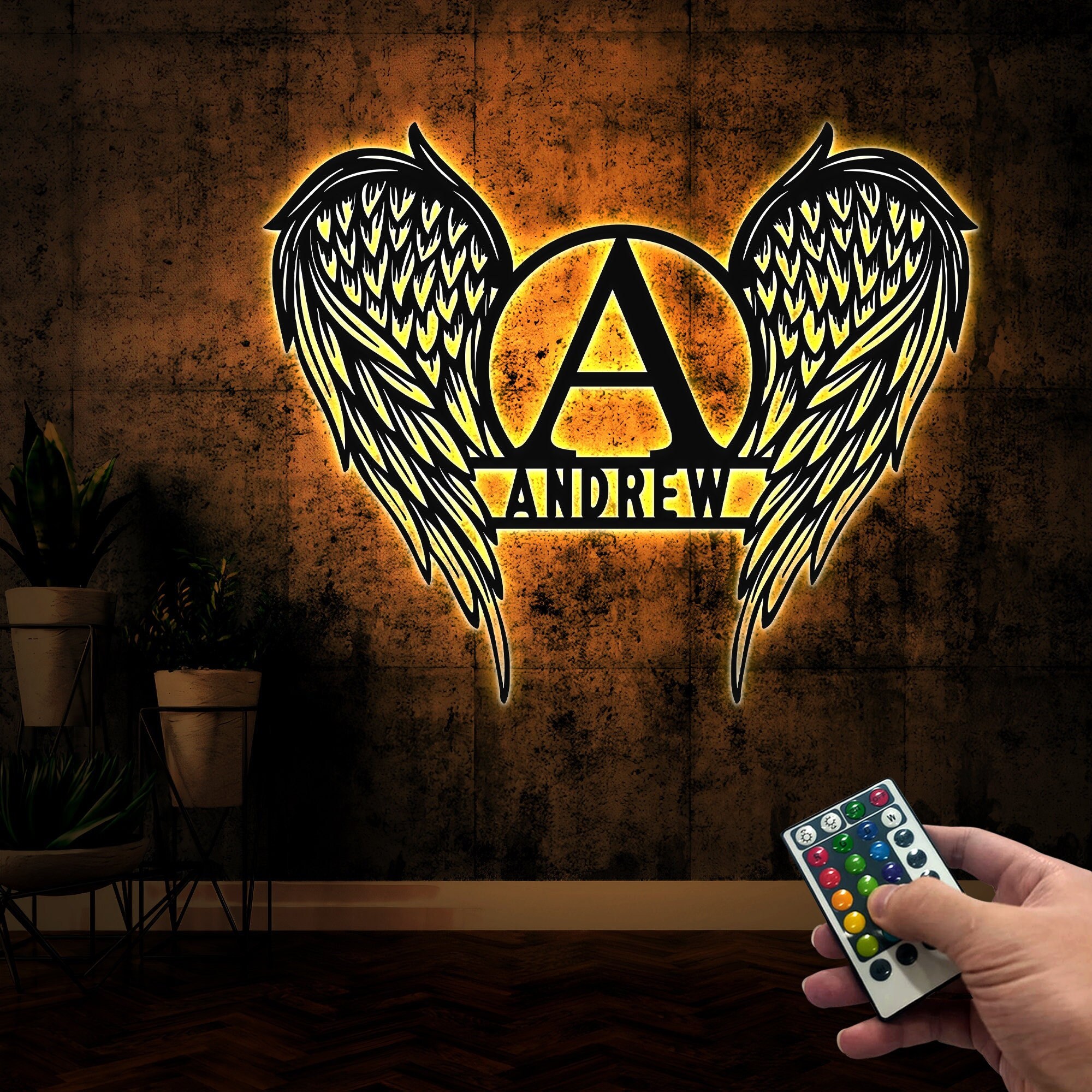 Personalized Angel Wings Wall Art With Lights Custom Family - Etsy