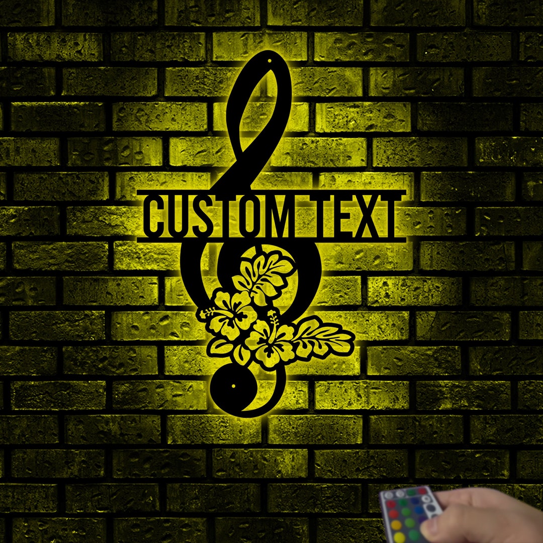 Personalized Floral Music Note Monogram Metal Wall Art With Led Lights ...