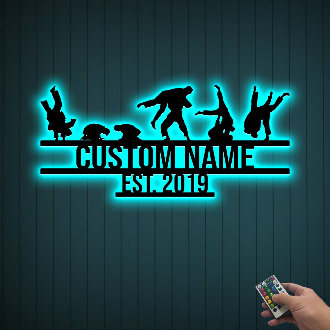 Custom Brazilian Jiu Jitsu Metal Wall Art With Led Light, Martial Arts ...