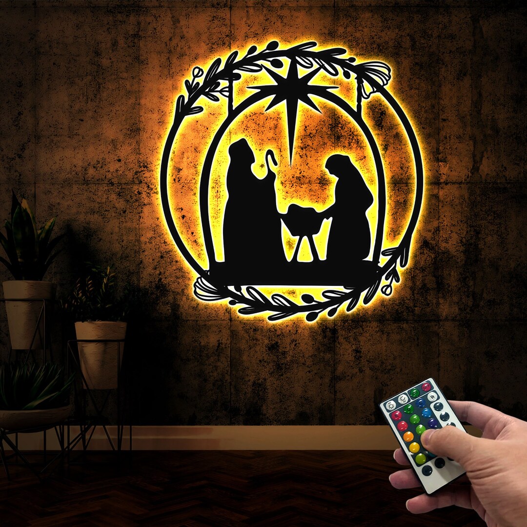 Nativity Scene Christmas Metal Wall Art With Lights, Nativity Scene ...