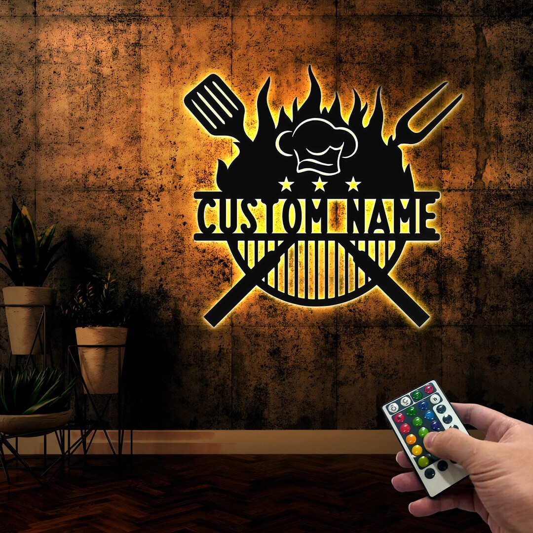 Personalized GRILL Metal Wall Art With Lights, Custom Grill N Chill ...