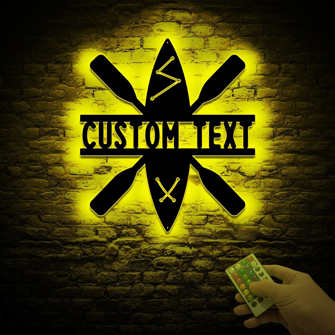 Personalized Kayak Metal Wall Art With Led Lights, Kayak Monogram Sign ...