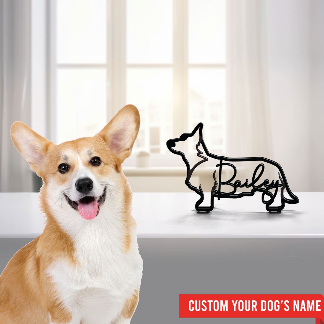 Minimalist Pembroke Welsh Corgi Metal Table Sign, Dog Sculpture Statue ...