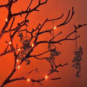 Set of 3 Dancing Skeletons Metal Sign, Halloween Tree Decor, Halloween ...