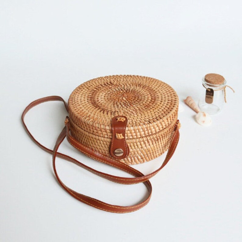 Handwoven Round Crossbody Rattan Bag Round - Etsy