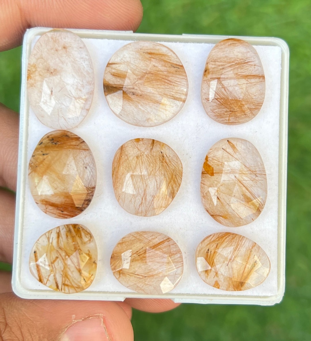 Golden Rutile Quartz Rose Cut Cabochons: Natural Gemstone Lot (43.55 ...