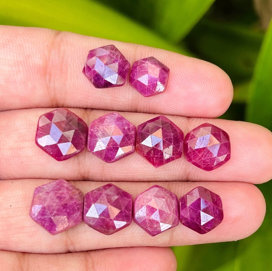 Natural Ruby Sheen Silk Sapphire Rose Cut Hexagon Shape 10 Pieces ...