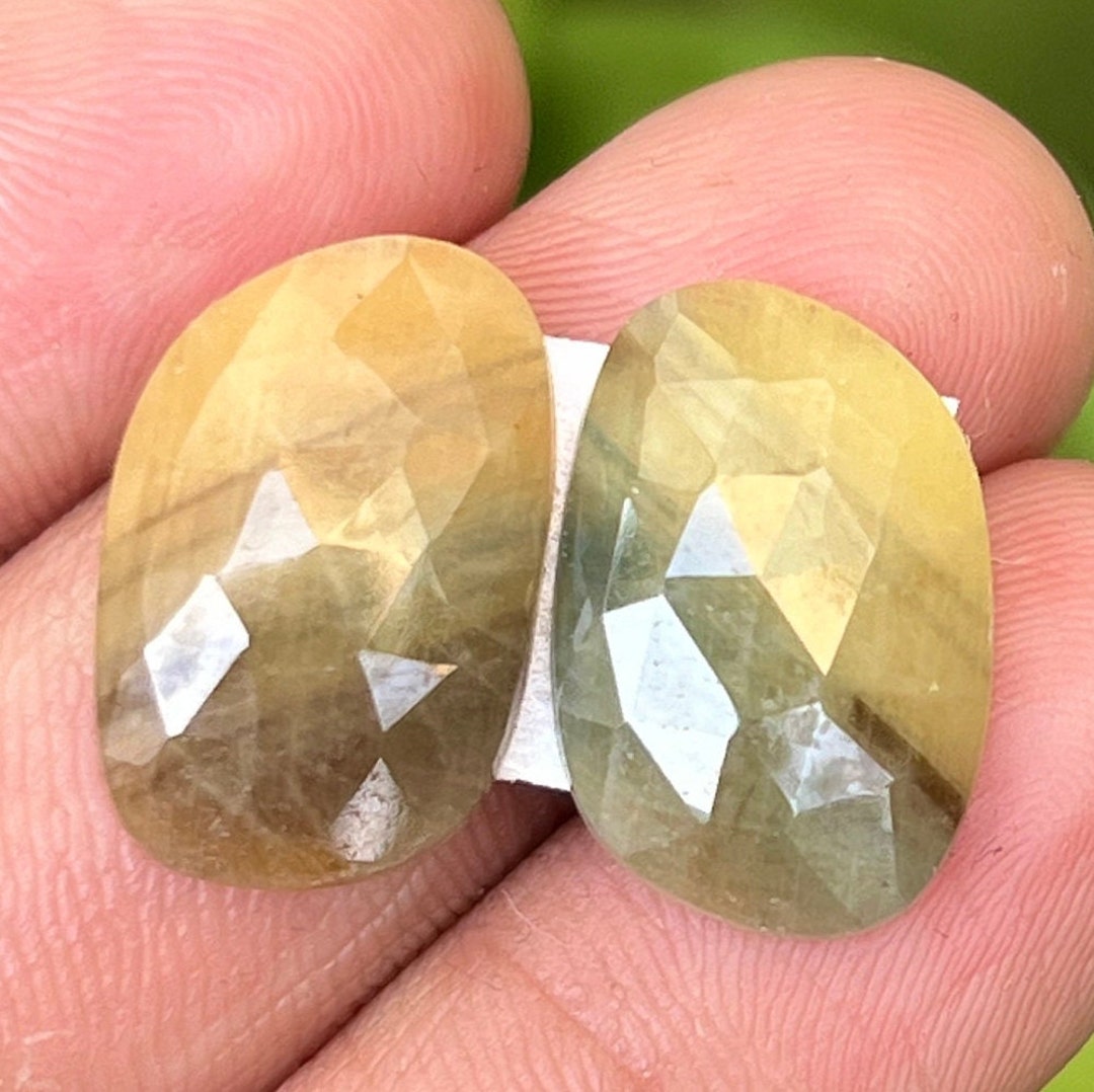 16.90 Carat Rose Cut Sapphire Slice Pair: Flat Back Gemstone, 18X11MM ...