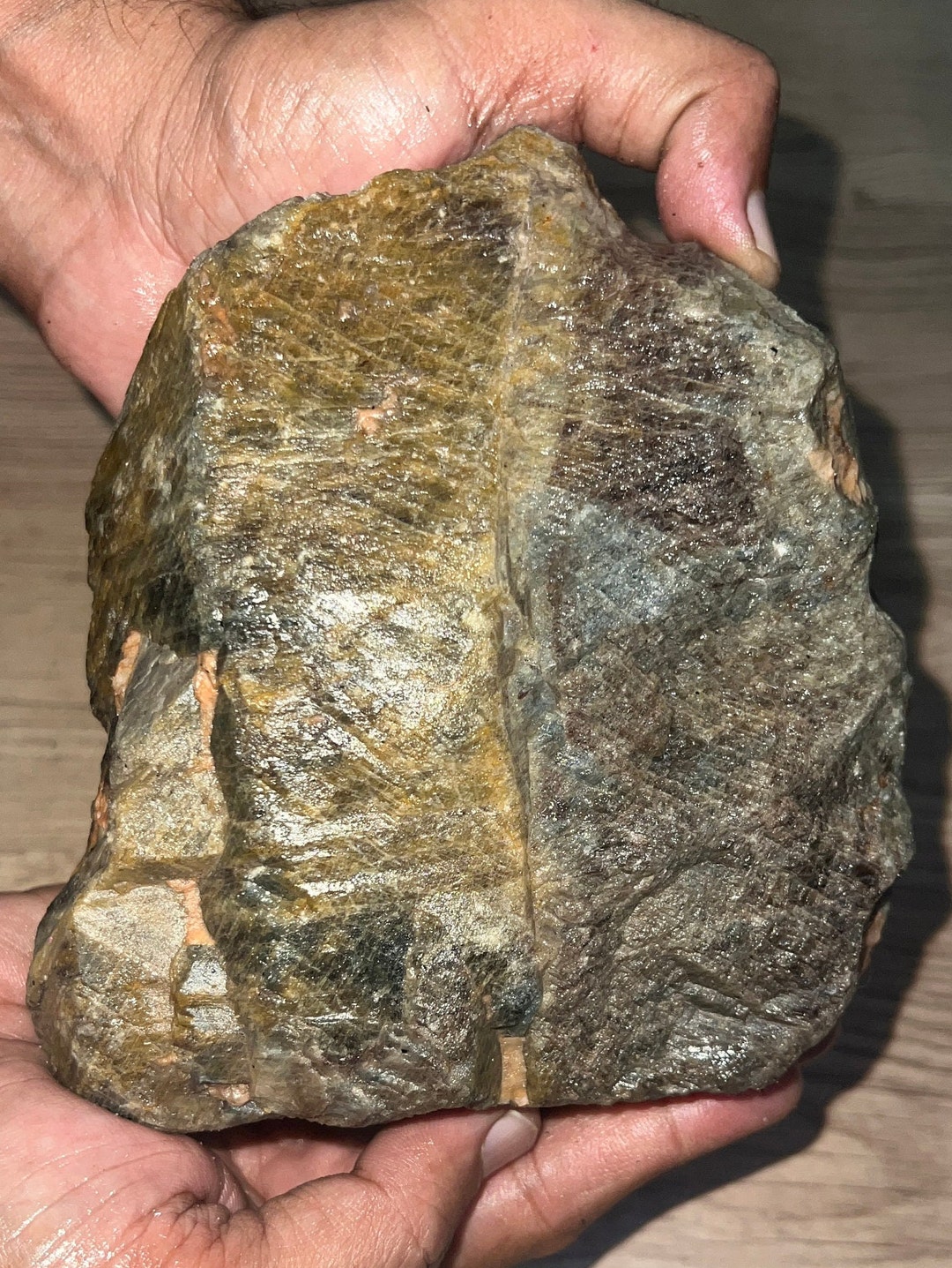 Natural Green Golden Sapphire Raw Rare Large Size Green Sheen Sapphire Rough Specimen Healing ...