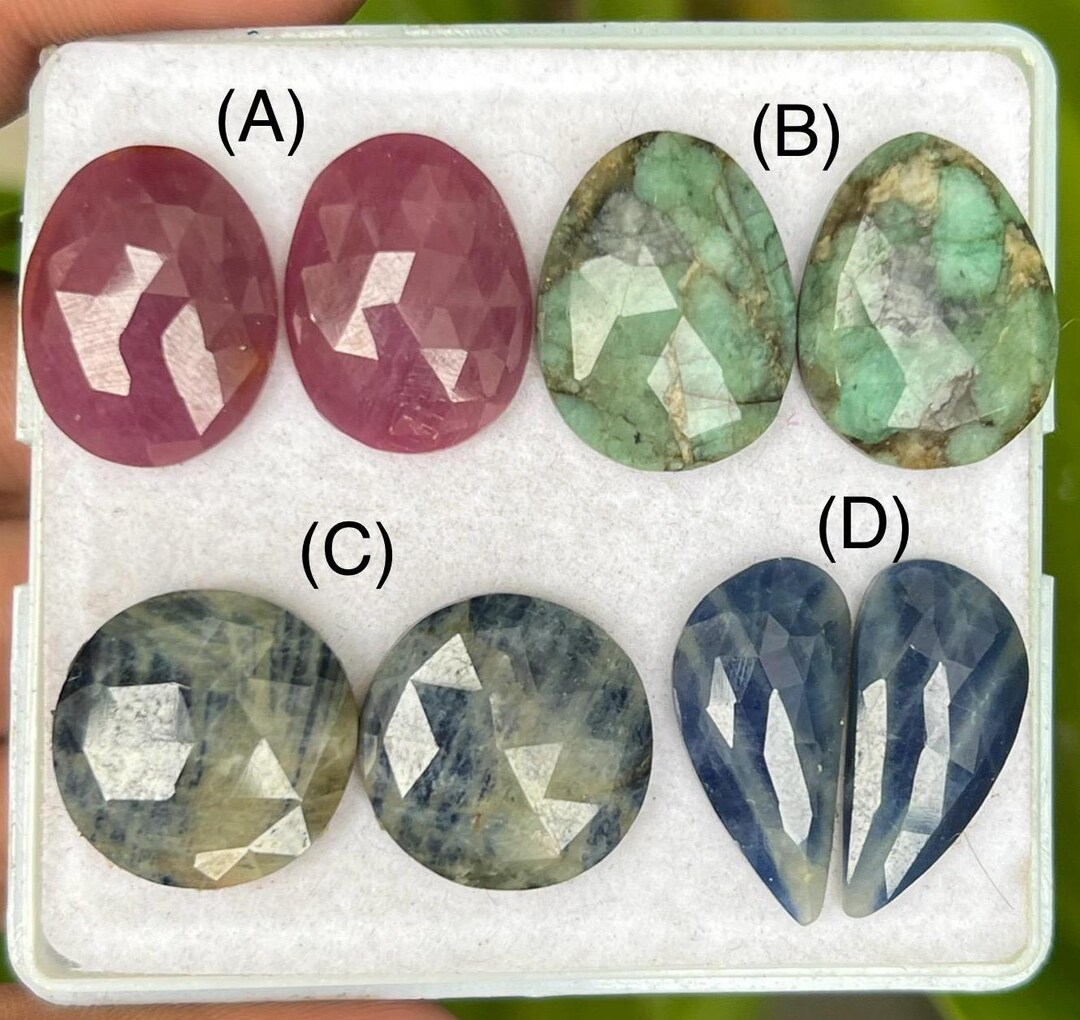 Natural Multi Sapphire Gemstone Rose Cut Cabochon Pair - Etsy