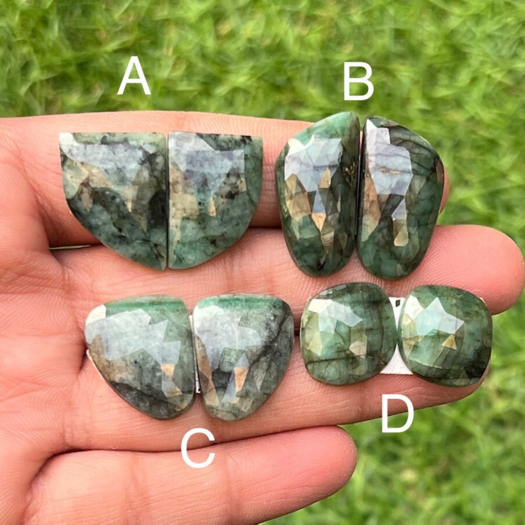 Emerald Rose Cut Pair Natural Emerald Faceted Rose Cut Slice Pair Fancy ...