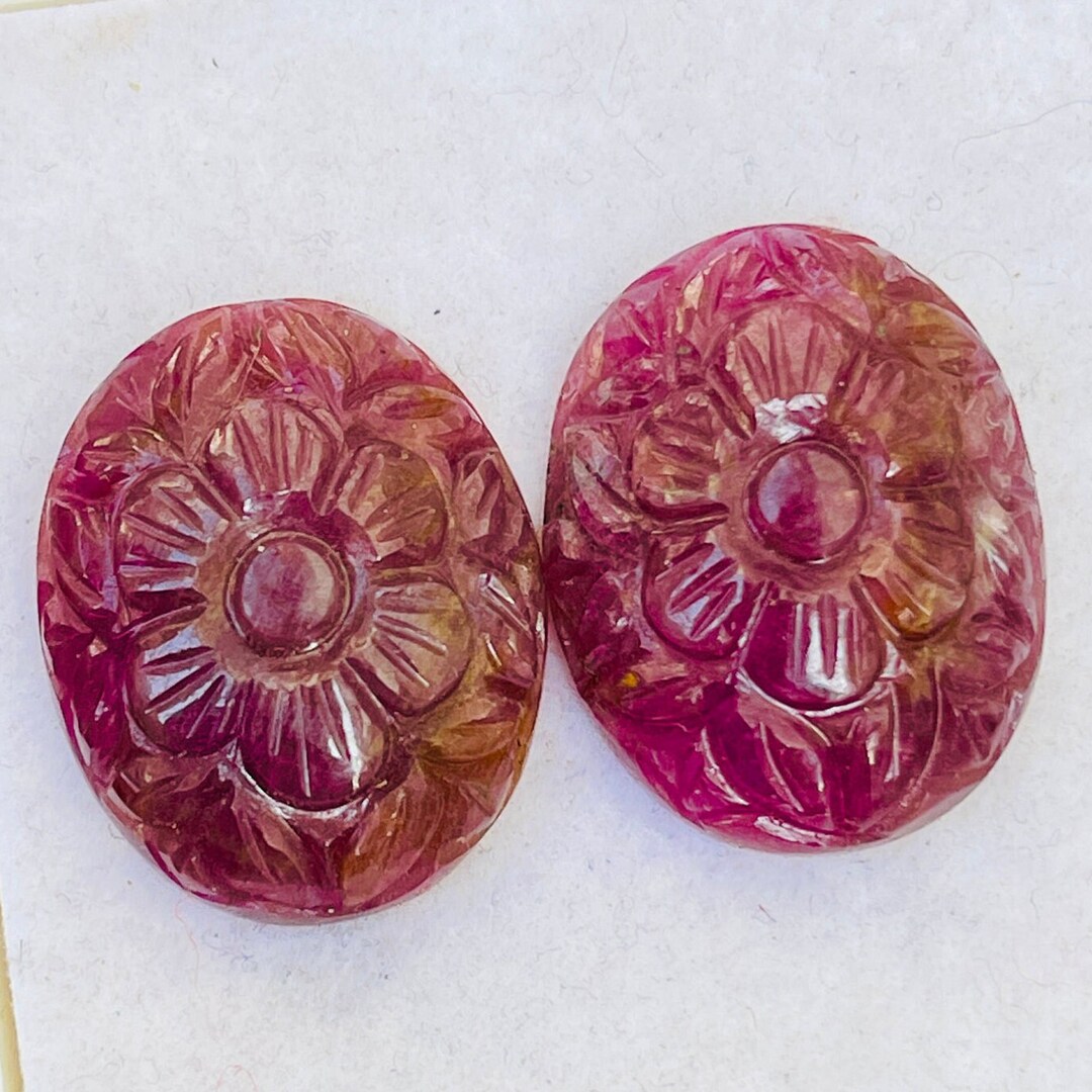 Red Ruby Gemstone Carving Pair Natural Ruby Carved Untreated Unheated ...