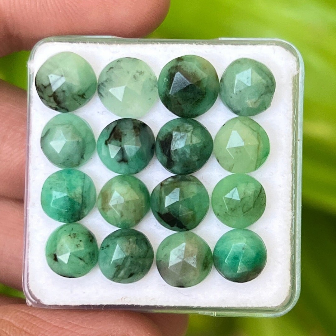 Natural Emerald Rose Cut Cabochons 7 MM Round 16 Pieces Lot Emerald ...