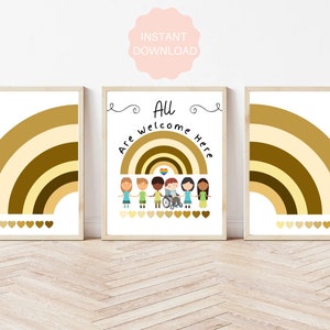 All Are Welcome Here, Diversity Rainbow Art Poster,inclusive Classroom ...