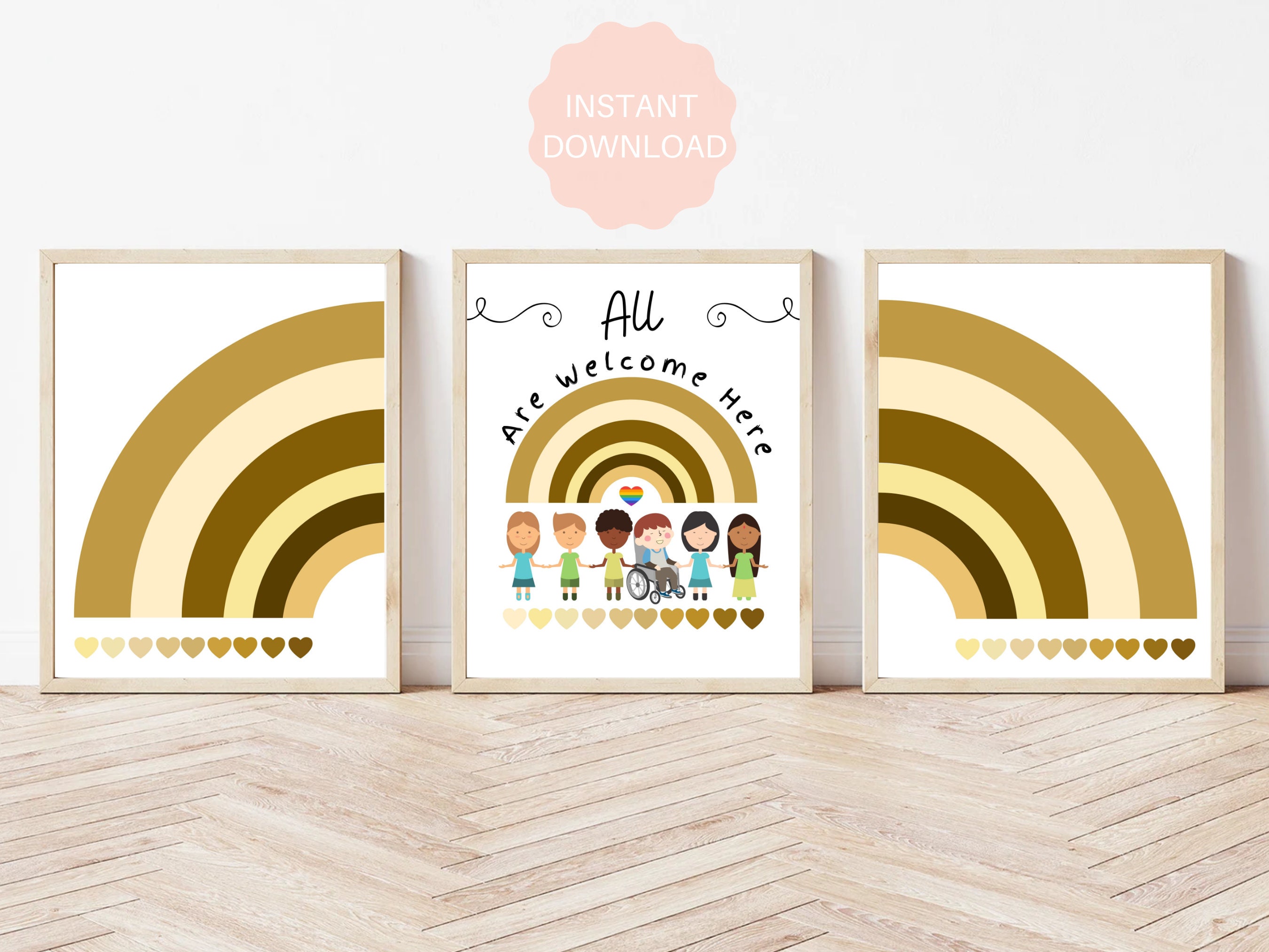 All Are Welcome Here Diversity Rainbow Art Posterinclusive - Etsy