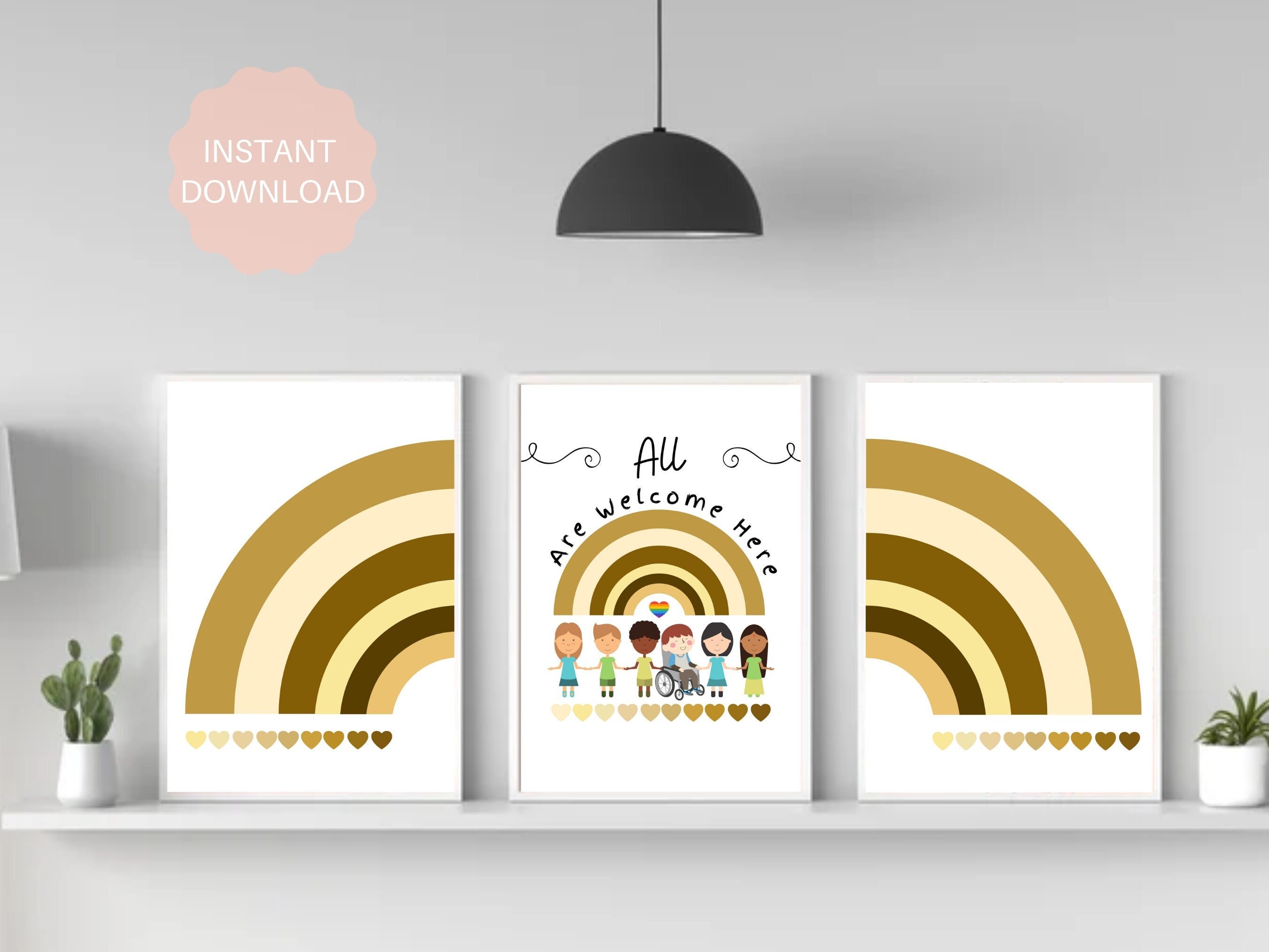 All Are Welcome Here Diversity Rainbow Art Posterinclusive - Etsy