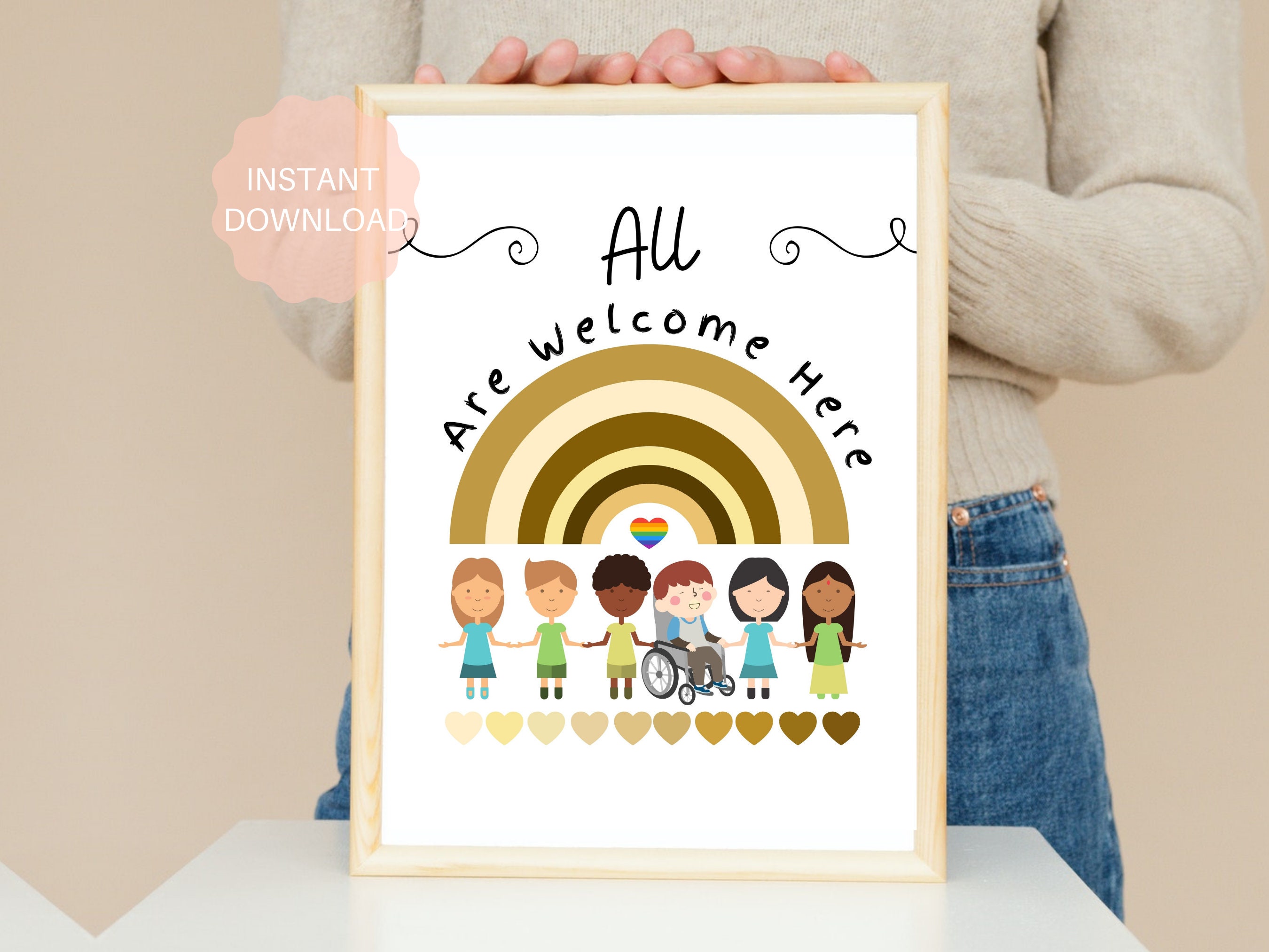 All Are Welcome Here Diversity Rainbow Art Posterinclusive - Etsy