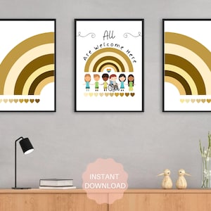 All Are Welcome Here, Diversity Rainbow Art Poster,inclusive Classroom ...