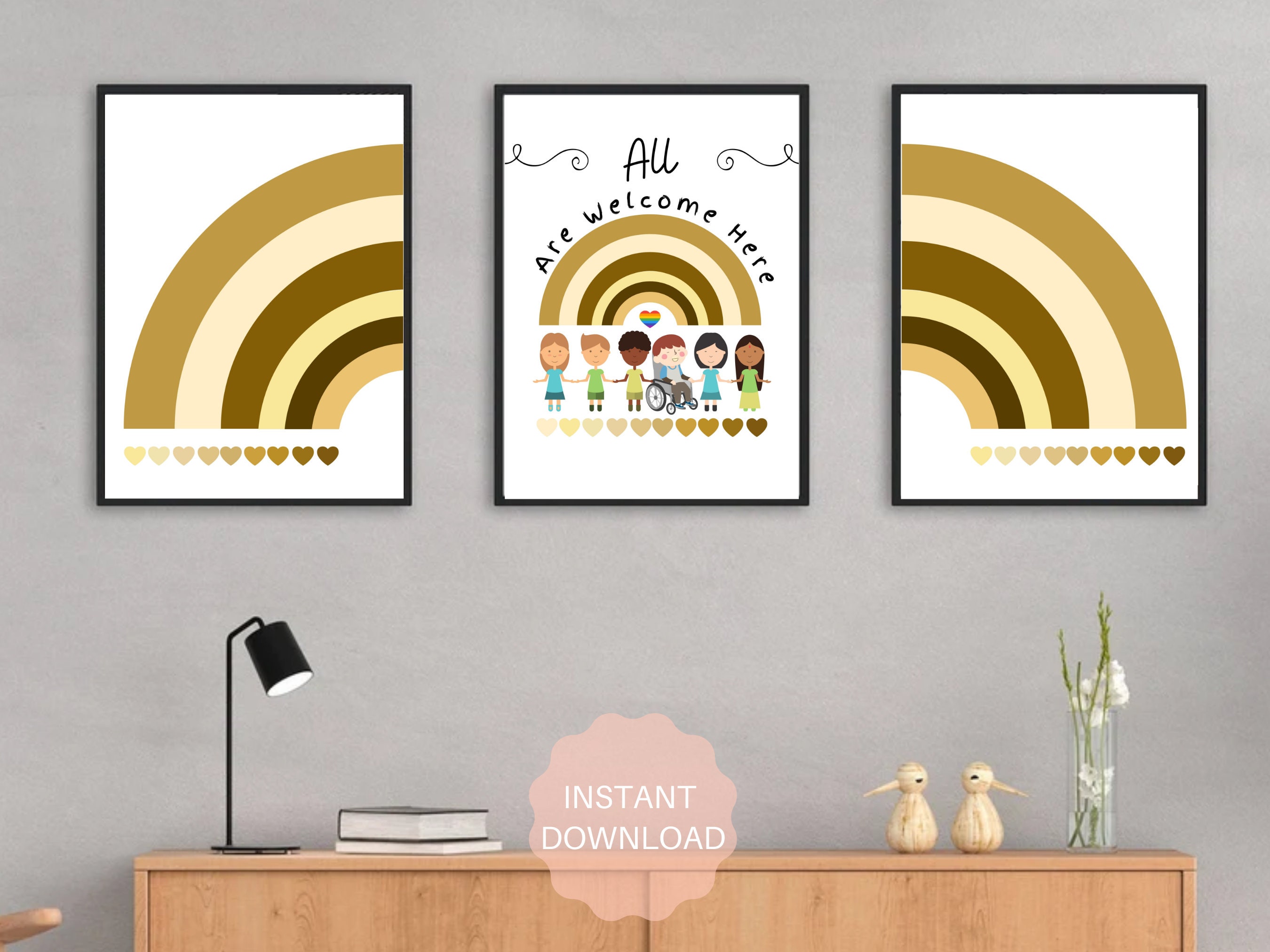 All Are Welcome Here Diversity Rainbow Art Posterinclusive - Etsy