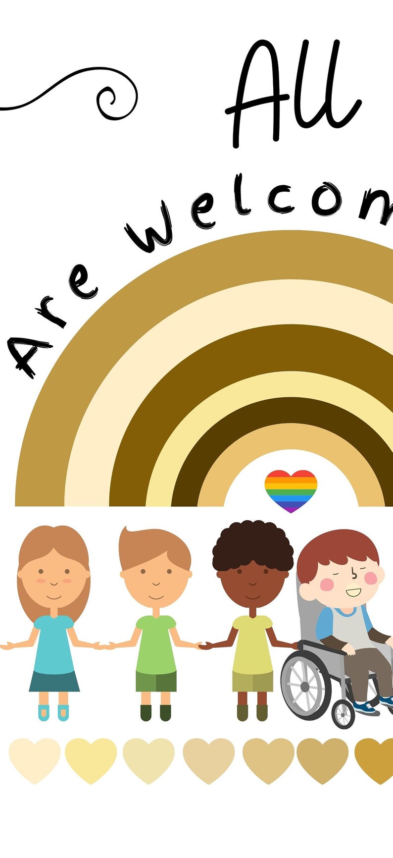 All Are Welcome Here Diversity Rainbow Art Posterinclusive - Etsy
