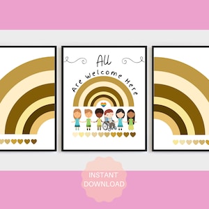 All Are Welcome Here, Diversity Rainbow Art Poster,inclusive Classroom ...